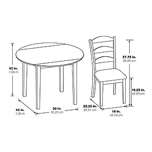 OSP Home Furnishings Murphy 3-Piece Drop-Leaf 42 Inch Round Dining Table and Chairs Set, Tobacco Top and Cream Base