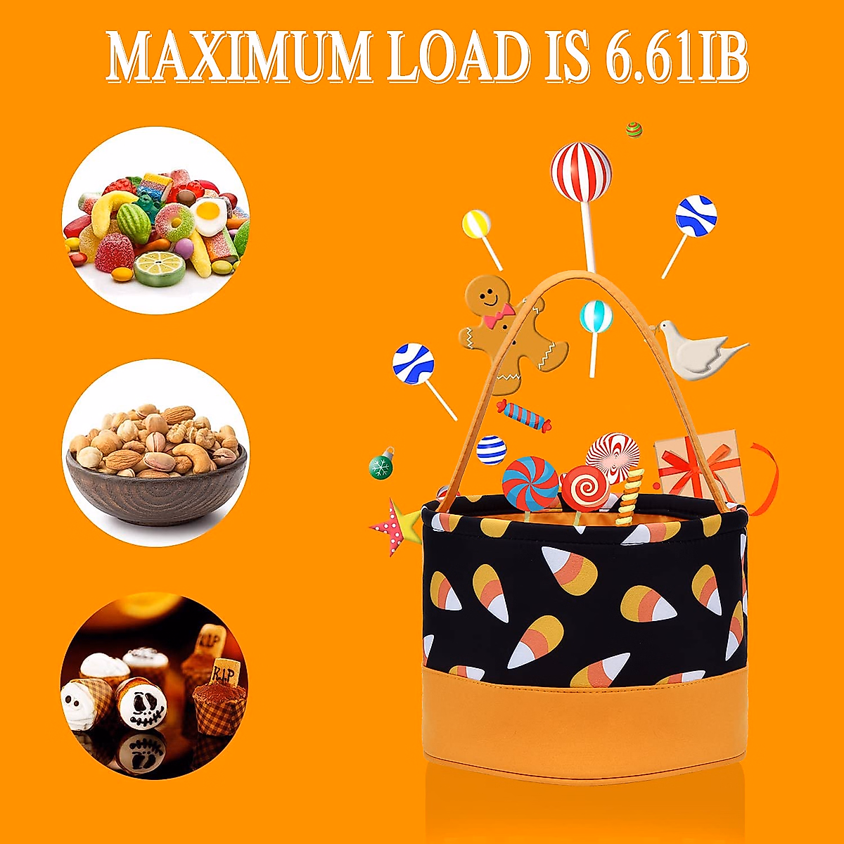 Leziazany Halloween Trick or Treat Bag Halloween Candy Bucket Fabric Tote Gift Candy Bag Candy Polka Dot Skull Pumpkin Stripe Halloween Party Favors