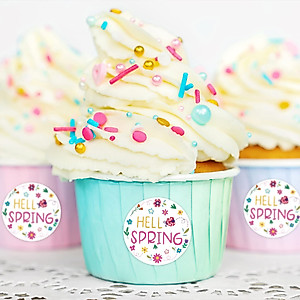 Heyfibro 500PCS Hello Spring Sticker Rolls, 1.5 Inches Round Label Stickers for Kids and Adults, Spring Holiday Stickers for Gift Packing, Cards, Candy Bags, Party Supplies