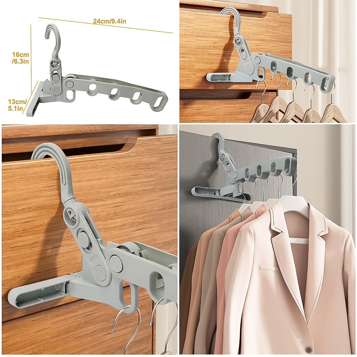 Colacoo 2Pcs Folding Clothes Drying Rack - Travel Folding Clothes Hangers, Portable Laundry Room Hanging Rack with 5 Holes for Travel, Camping, Outdoor, Hotel, Student Apartment