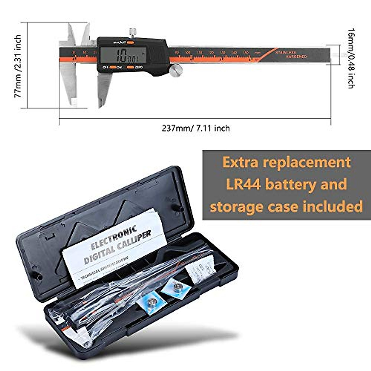 Allnice Digital Caliper 0-6" Vernier Caliper Digital Electronic Gauge Micrometer Measuring Tool with Large LCD Screen and Stainless Steel Body, Millimeter/Inch/Fraction Conversion