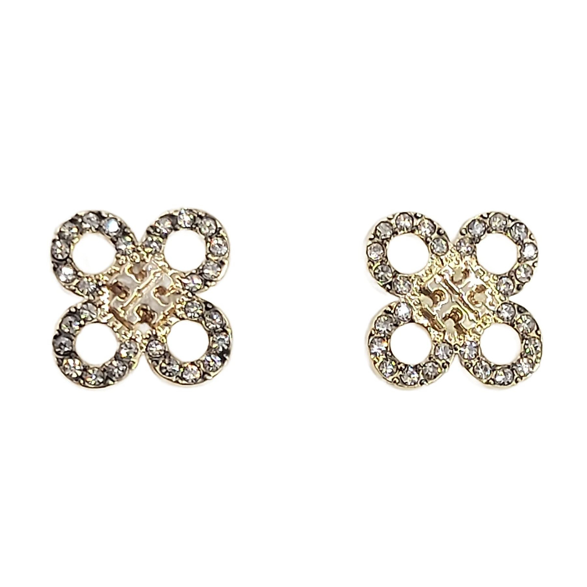 Tory Burch 141858 Britten Tory Gold Tone With Crystal Accent Pave Cut Out Women's Stud Earrings