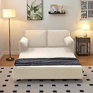 UPYOOE 63" Sofa Bed Queen Size, Pull Out Sofa Bed, 3-in-1 Convertible Sleeper Sofa with Phone Holder USB, Modern Velvet Futon Couch for Living Room, Small Space, Apartment, Bedroom, Beige