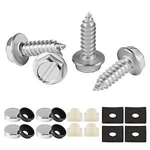 LivTee Rustproof License Plate Screws for Securing License Plates Frames and Covers on Cars and Trucks, 4 Sets Premium Stainless Steel Self Tapping Mounting Bolts, Silver