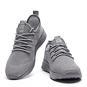 WOHHHW Women Walking Shoes Ladies Running Sneakers Breathable Mesh Sports Shoes Casual Lightweight Gym Lace up Sneakers Fitness Athletic Slip On Comfortable Light_Grey US Size 6.5