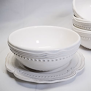 American Atelier Round Dinnerware Sets | White Kitchen Plates, Bowls, and Mugs | 16 Piece Elegant Victoria Collection | Dishwasher and Microwave Safe | Service for 4