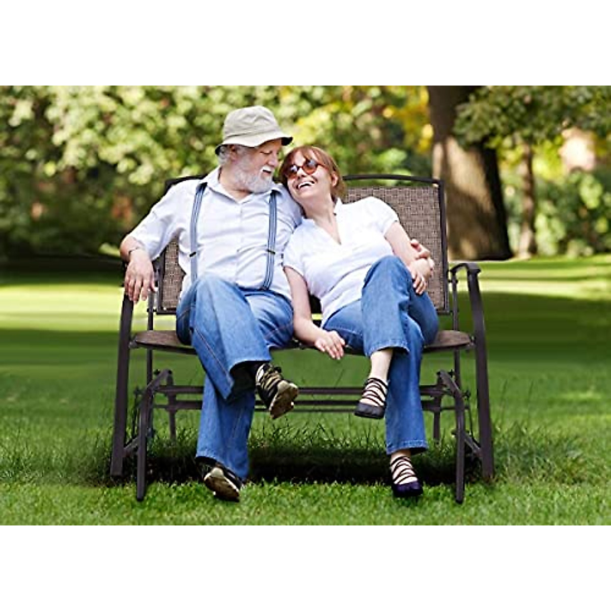 HAPPYGRILL Outdoor Swing Glider Loveseat Chair for Backyard Garden Rocking Seating Patio Bench with Powder Coated Steel Frame