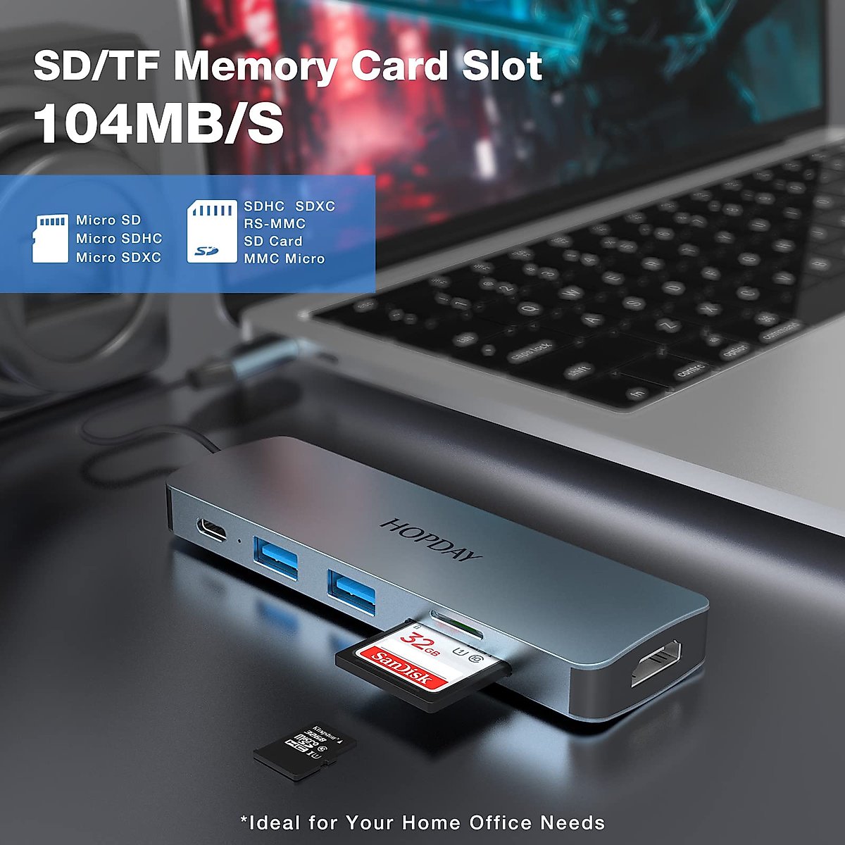 USB C Hub, USB C Adapter MacBook Pro/Air Ipad Pro Adapter, 6 in 1 with 4K HDMI Output, Compatible for Laptop, Surface Pro 8 and Other Type C Devices (PD 100W USB 3.0 TF Card Reader)