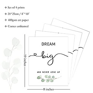 Inspirational Wall Art Office Decor, Motivational UNFRAMED Wall Art Prints for Bedroom | Living Room | Office | Classroom, Black and White Daily Positive Affirmations Poster for Women Men Kids, Set of 4, 8"x10"