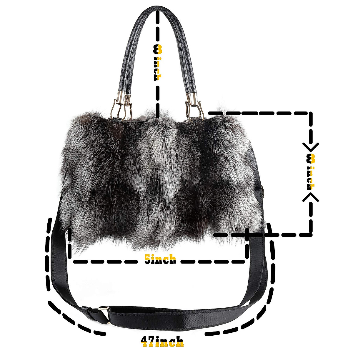Fur Story Women's Fox Fur Chain Bag Fuzzy Shoulder Handbag for Women Big Fluffy Tote Cute Purses Black Bag