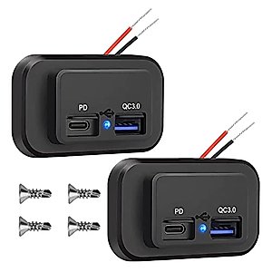 2PCS 12V USB Outlet, Dual Quick Charge 3.0 12V Socket USB Charger & PD Type-C (USB C), 12V 24V USB Charger Waterproof Power Socket Adapter Car Charger Adapter for RV Marine Motorcycle Truck Golf Cart