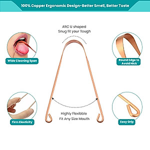 2Pcs Copper Tongue Scraper, Tongue Cleaner Set for Adults Kids, Stainless steel Wide Double Blades Oral Tongue Brush Cleaning Scrapping Sweeper for Fresh Breath and Mouth Hygiene Care with Travel Bag