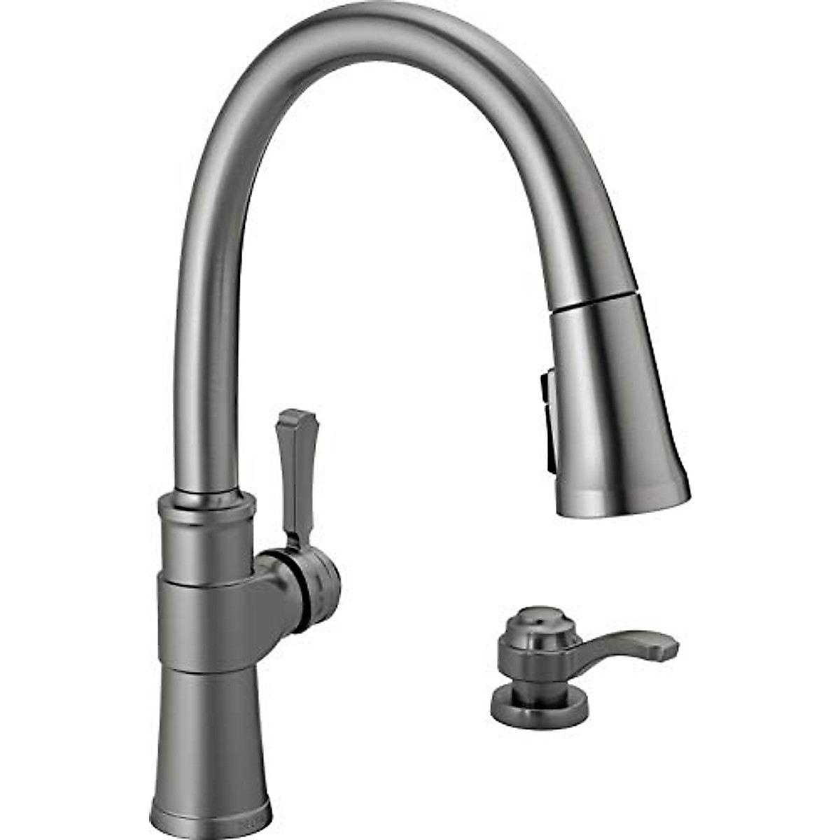 Delta Faucet Spargo Black Stainless Kitchen Faucet, Kitchen Faucets with Pull Down Sprayer, Kitchen Sink Faucet, Faucet for Kitchen Sink, Soap Dispenser, Black Stainless 19964Z-KSSD-DST