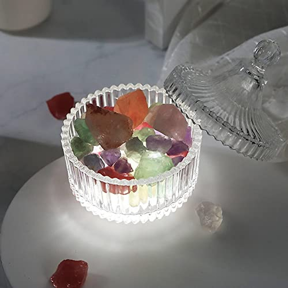 300ml/10oz Candy Dish with Lid, Glass Candy Jar Crystal Decorative Cookie Bowl for Candy Buffet Office Desk, Dazzling Jewelry Cotton Balls Container, Gift for Christmas, Parties, Wedding, Valentines