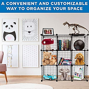 Work-It! Wire Storage Cubes, 9-Cube Metal Grid Organizer | Modular Wire Shelving Units, Stackable Bookcase, DIY Closet Cabinet Organizer for Home, Office, Kids Room | 14" W x 14" H, Black