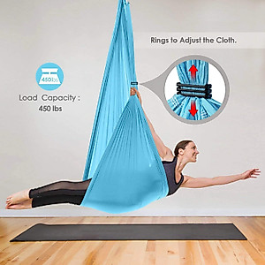 HITIK Aerial Yoga Swing Set Anti Gravity Yoga Hammock for Outdoor and Indoor Inversion Therapy Flying Sling Set (with Ceiling Mount Accessories) blue