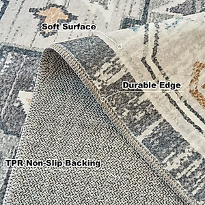 OIGAE Washable Rug 8x10, Vintage Medallion Area Rugs with Non-Slip Backing, Non-Shedding Floor Mat Throw Carpet for Living Room Bedroom Kitchen Laundry Home Office, Light Grey