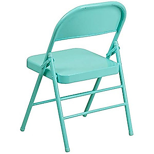 Flash Furniture 2 Pack HERCULES COLORBURST Series Tantalizing Teal Triple Braced & Double Hinged Metal Folding Chair