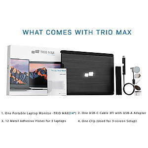 Trio Max Mobile Pixels Tri-Screen Laptop Monitor, 14'' Full HD IPS Dual Triple Monitor for laptops, USB C/USB A Portable Screen,Windows/Mac/OS/Android/Switch Compatible (2X Monitor and 1x Kickstand)