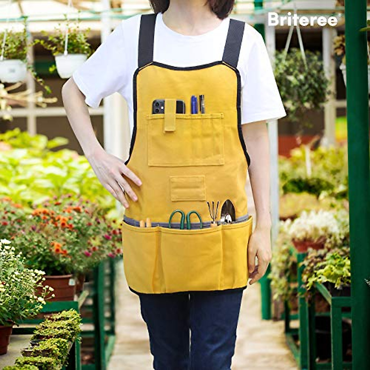 Briteree Work Tool Apron for Men and Women, Torso Length with 21 Tool Pockets, Durable Canvas Apron, DIY Enthusiasts