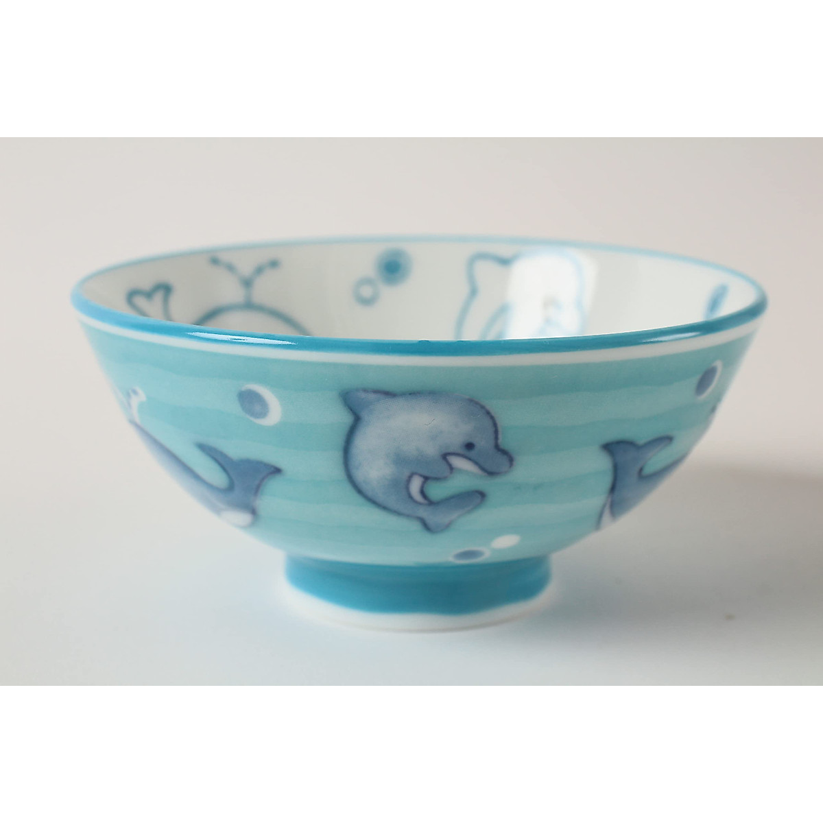 Mino ware Japanese Ceramics Kids Rice Bowl made in Japan (Japan Import) Dolphine & Whale Blue MIC014