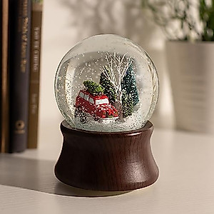 Ashfield & Harkness Red Truck Special Delivery Decorative Wind Up Music Box Gifts Snow Globe with LED Battery Operated Light