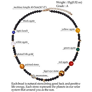 Jewever The Eight Planets Guardian Star Choker Necklace for Women Black Agate Beaded Crystal Necklace Universe Galaxy Healing Crystals and Gemstones (16"+2")