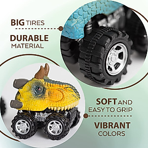 TOYLI 6 Pack Pull Back Dino Cars - Dinosaur Car Toys for Kids, Dinosaur Car, Pull Back Dinosaur Cars 6 Pack