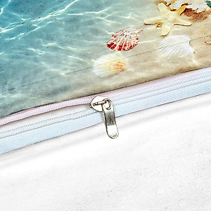 Bedbay Beach Queen Duvet Cover Set,Coastal Bedding Set Queen,Teen Girls Boys Starfish Beach Decor 3 Pieces Microfiber Quilt Cover,Beach Themed Bedding Set for Summer (Turquoise,Queen)