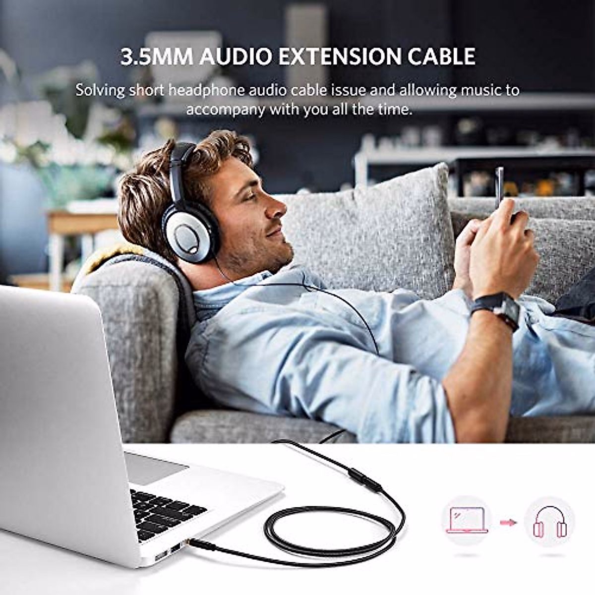 UGREEN Headphone Extension Cable Nylon Braided Male to Female 3.5mm Extension Cable Lossless Multi Shielded Aux Jack Extender Gold Plated Cord Compatible with iPhone iPad Tablets Media Players, 3FT