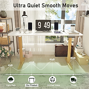 Monomi Electric Standing Desk, 55 x 28 inches Height Adjustable Desk, Ergonomic Home Office Sit Stand Up Desk with Memory Preset Controller (White Top/Wood Grain Frame)