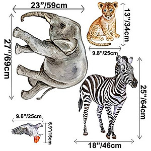 Murwall Kids Wall Decal Peel and Stick Safari Animal Wall Decals Cute African Animals Set Wall Sticker Zebra Giraffe Elephant Lion Leaves Sticker Kids Room Childroom