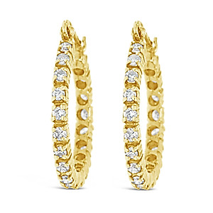 Jewelry Bliss 14k Yellow Gold Hoop Earrings With Diamond. Real Diamond Jewelry, Diamond Hoop Earrings for Women, April Birthstone (Dia: 3/4 Carats) Anniversary, Valentine's, Mother's day, Wedding