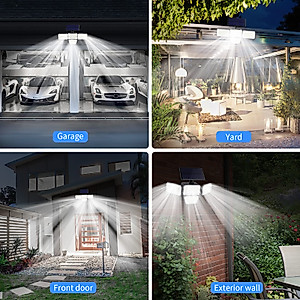 Solar Motion Sensor Lights, 278 LED 4 Heads Outdoor Solar Lights Motion Sensor with Remote Control IP65 Waterproof LED Solar Flood Lights Outdoor Wall Lights Security Lights for Garage Yard Patio
