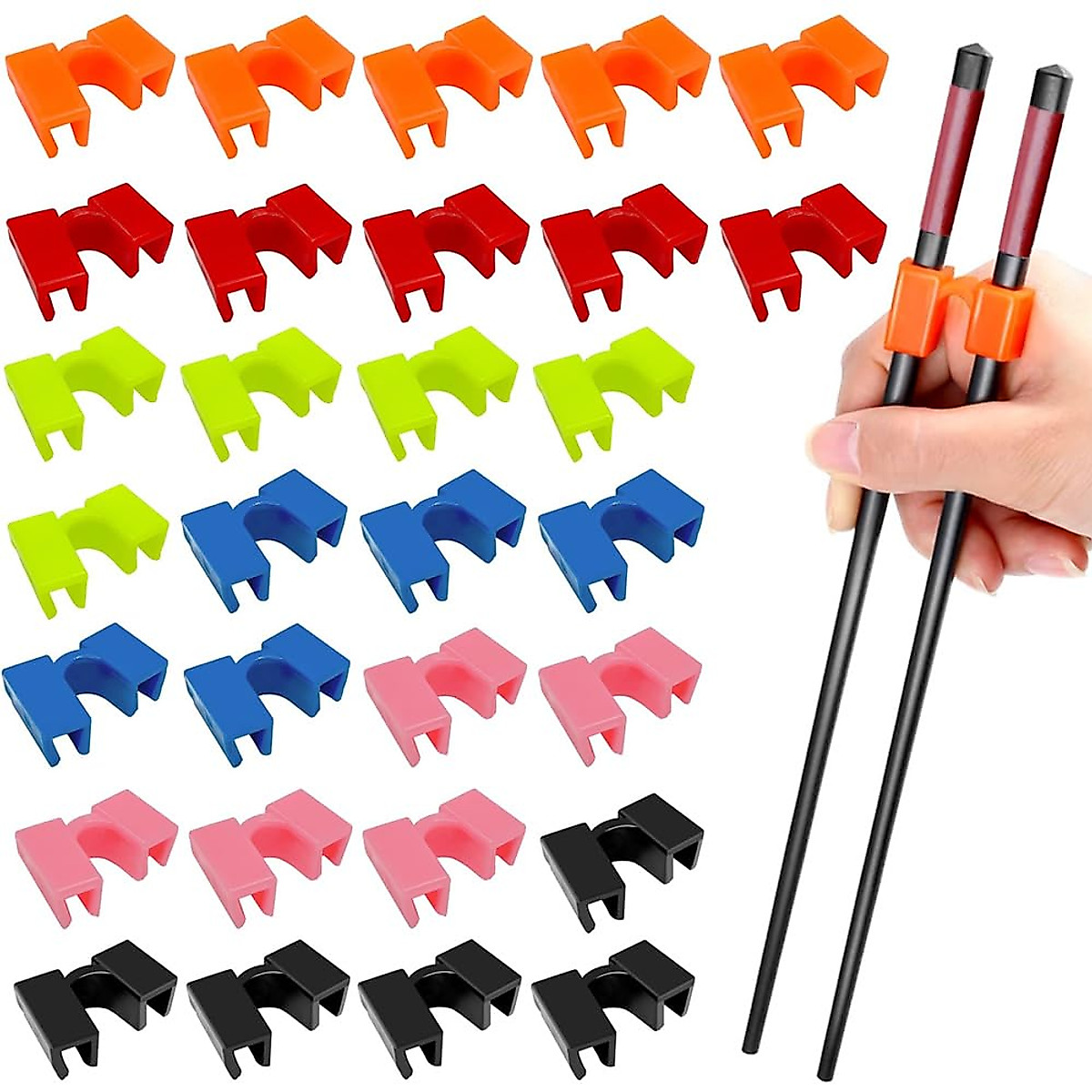 Chopstick Helper Training Kit, 30 Pieces Reusable Chopsticks Hinges Connector, Non-slip Plastic Chopstick Holder, Training Chopstick for Adults Kids Beginner Trainers
