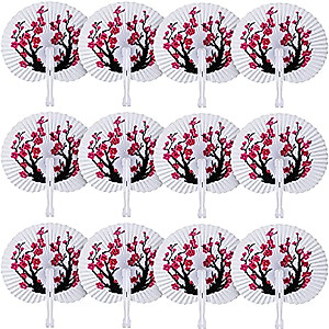 Chinese Japanese Cherry Blossom Hand Fans Paper Folding Fans for Wedding, Japanese Room Decor, Chinese Lunar New Year, Birthday Party, Baby Shower, Music Festival, Parade(20 Pcs)