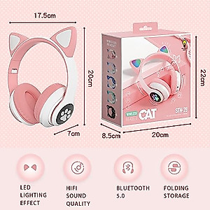 YQ77 Wireless Kids Headphones, Cute Cat Ear LED Light Up Foldable Over-Ear Bluetooth Headphones with Microphone for iPad/Smartphones/PC/Kindle/Tablet/Laptop, Best Gifts for Kids Teens Adults (Purple)