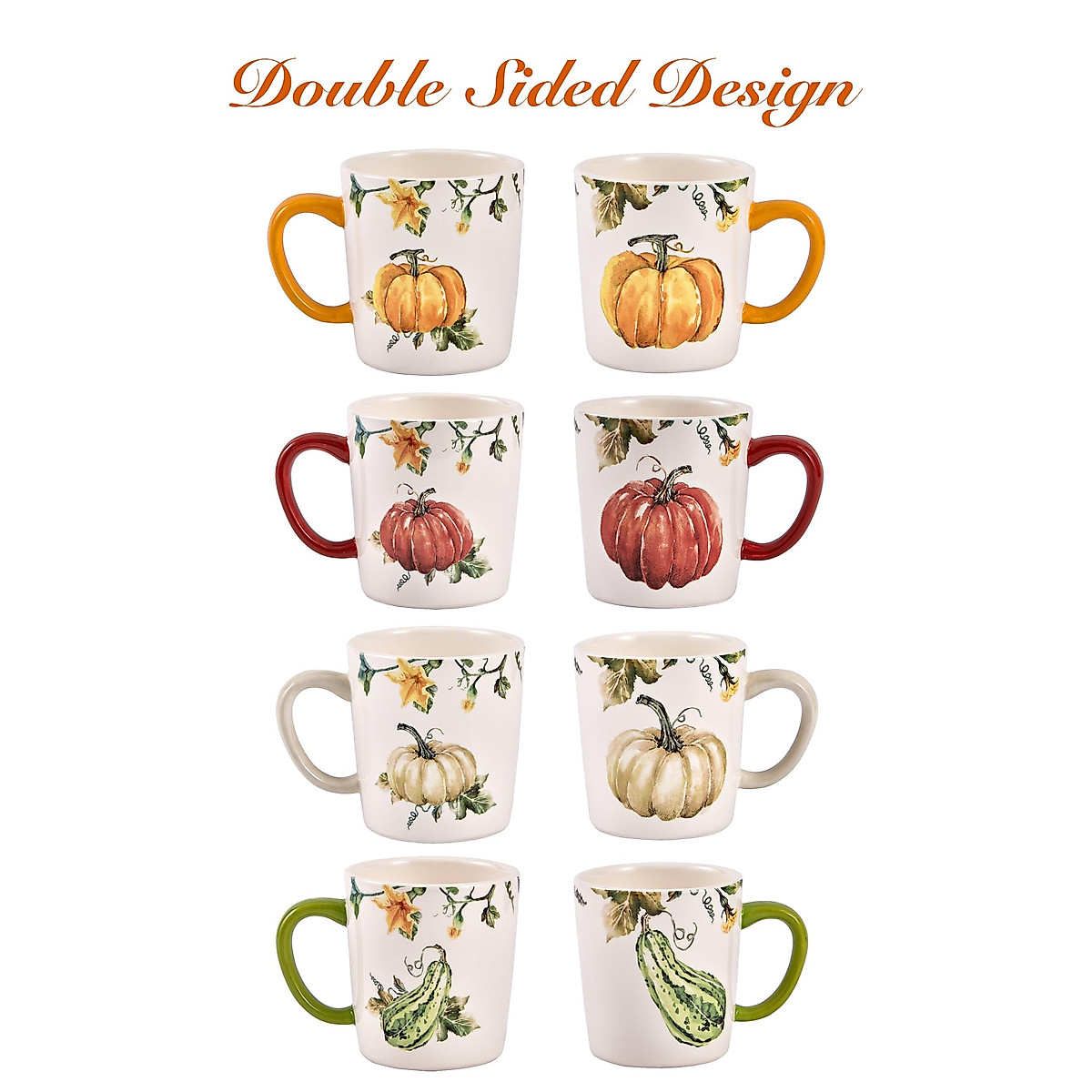 Bico Pumpkin Feast Ceramic Mugs, Set of 4, for Coffee, Tea, Drinks, Microwave & Dishwasher Safe