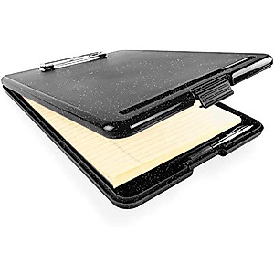 Slim Plastic Nursing RN Style Coaches Clipboard with Open Foldable Storage, Classroom Teacher College Size (9.5" x 13.5") (Black White Splatter)