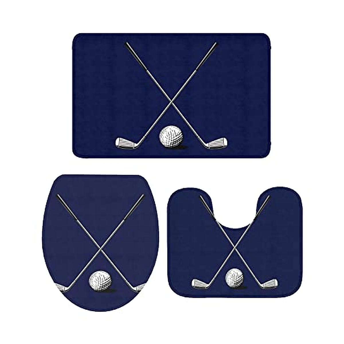 Golf Ball Bathroom Rugs Mat Sets 3 Piece, Bath Shower Rugs with U-Shaped Contour Toilet Mat, Large Absorbent Bathtub Runner Rugs Floor Mats