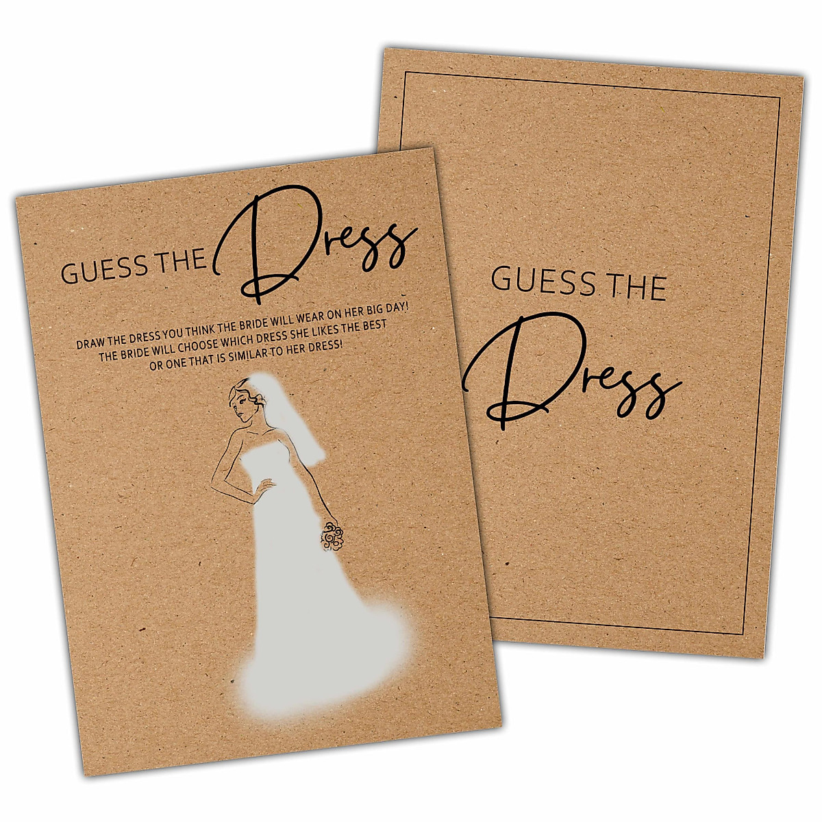 Bachelorette Party Games, Guess The Dress Kraft Rustic Bridal Shower Game Card, Wedding/Engagement Party Ideas Activities Supplies Decorations(25 Cards) -A12
