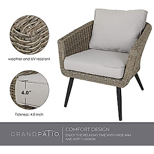 Grand patio 3-Piece Patio Bistro Set with Coffee Table & Gray Cushions Wicker Outdoor Conversation Chairs Sets with Heavy-Duty Anti-Rust Aluminum Frame for Balcony Yard