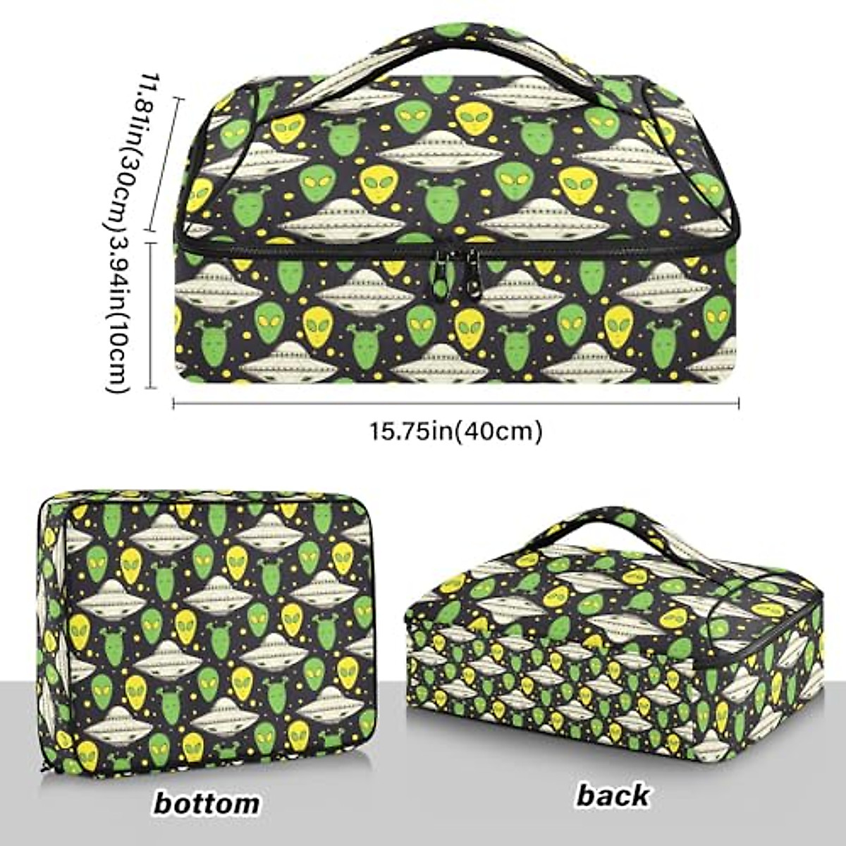 Kcldeci Insulated Thermal Food Carrier Insulated Casserole Carrier for Hot or Cold Food,Sketch Aliens and Plate Insulated Tote Bag for Potluck Cookouts Parties Picnic,Lasagna Lugger