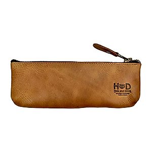 Hide & Drink, Durable Leather Pencil Pouch, Pen Case, Work Accessories, Student & Professionals Essentials, Handmade Includes 101 Year Warranty :: Single Malt Mahogany