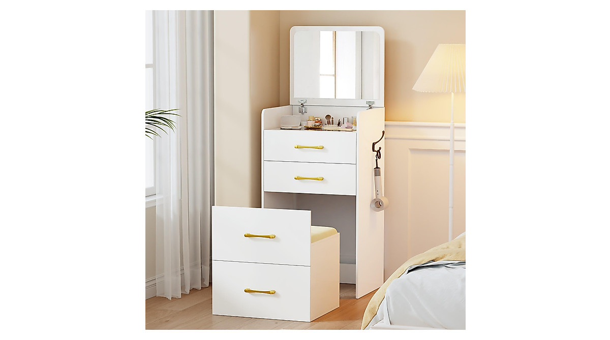 JDPAG 3-in-1 Vanity Desk with Flip Mirror - Space-Saving Makeup ...