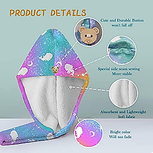2 Pack Hair Towel Wraps for Kids Girls, Microfiber Hair Towel Mermaid Rapid Drying Towel with Button for Hair Turbans for Wet Hair Head Towels Wrap Twisty Anti Frizz Towel for Kids Women Girls