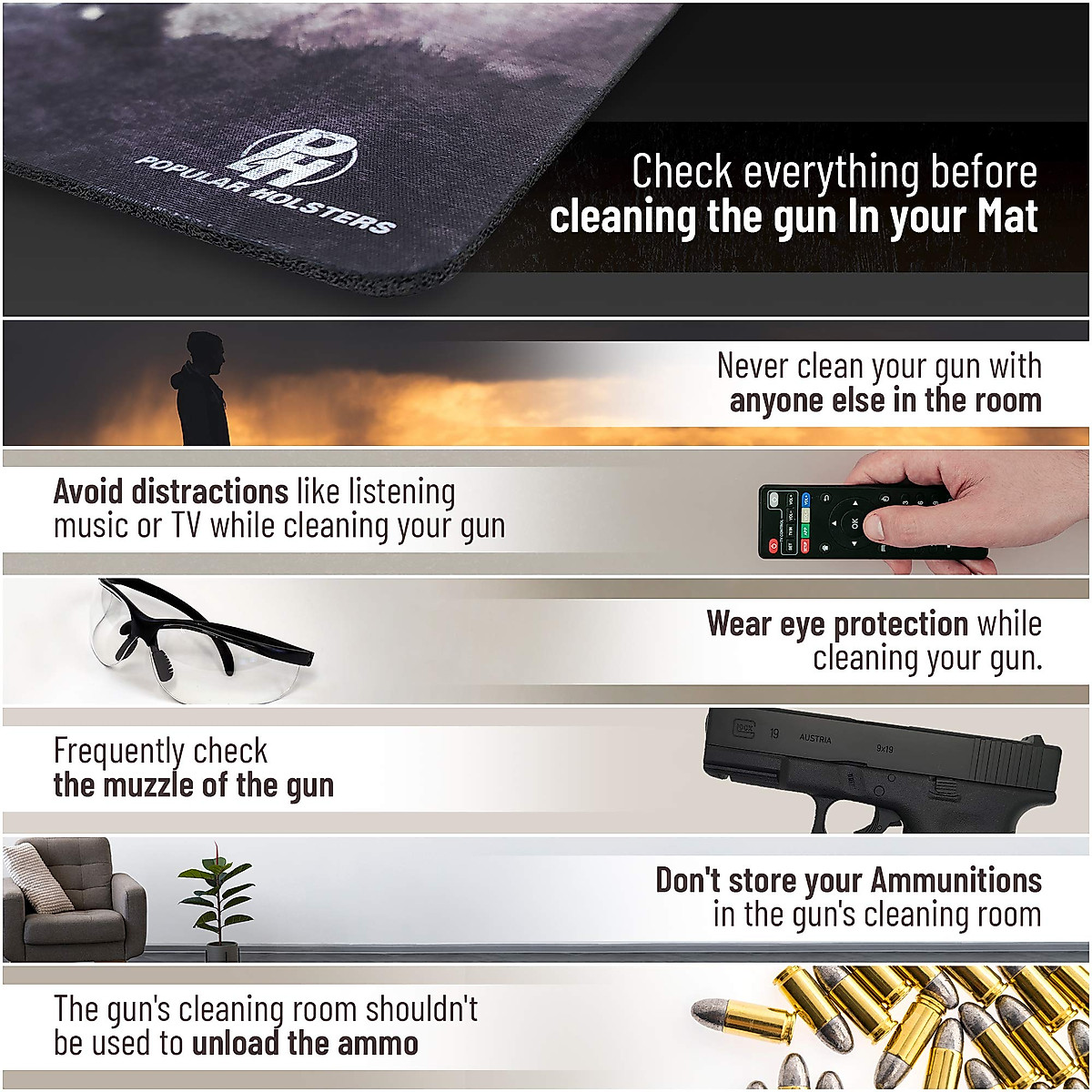 Gun Cleaning Mat by PH - Measures 11" x 17" 3 mm Thick - Oil and Solvent Resistant Padded Non-Slip - Compatible with Compact to Large Guns - for Maintenance or Repairs to Your Firearm (Flag+Soldier)