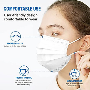 Wecolor 100 Pcs Disposable 3 Ply Earloop Face Masks, Suitable for Home, School, Office and Outdoors (White)