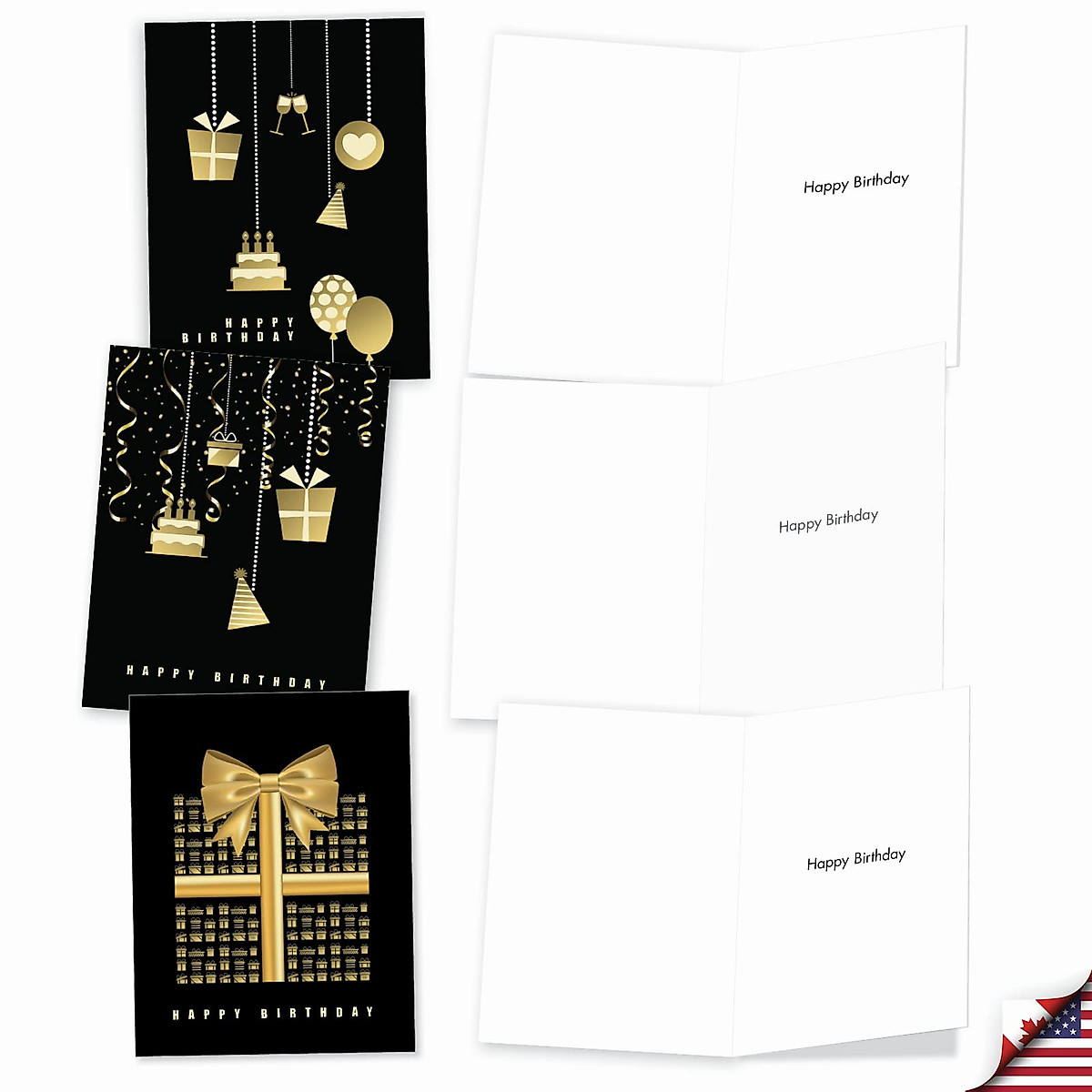 The Best Card Company - 10 Birthday Note Cards Boxed (4 x 5.12 Inch) - Celebration Candles and Cake, Notecards Assorted (Not Gold Foil) - Elegant Event AM6723BDG-B1x10