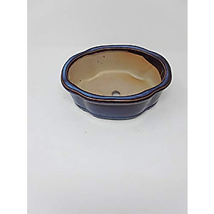 A14012 B Ceramic Bonsai Pots - Japanese Houtoka Brand - Blue